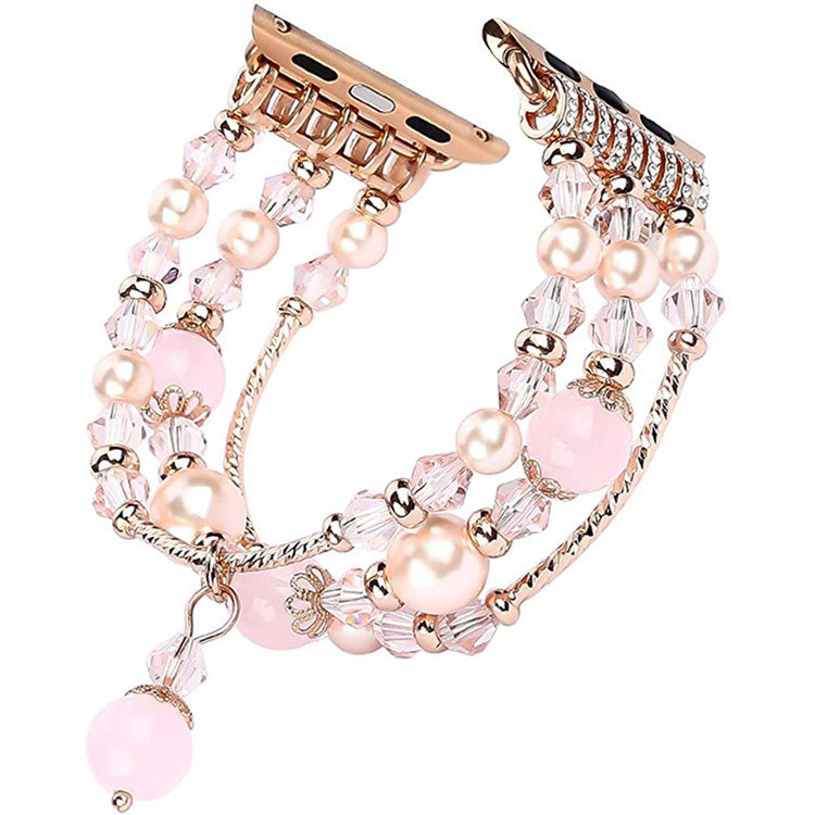Hot Sale Fashionable Pearl Strap Elastic Watch Bands For Se 6 5 Series 7 Apple Watch Band Jewelry Wrist Strap 4 3 For Iwatch Women Bling Wristband