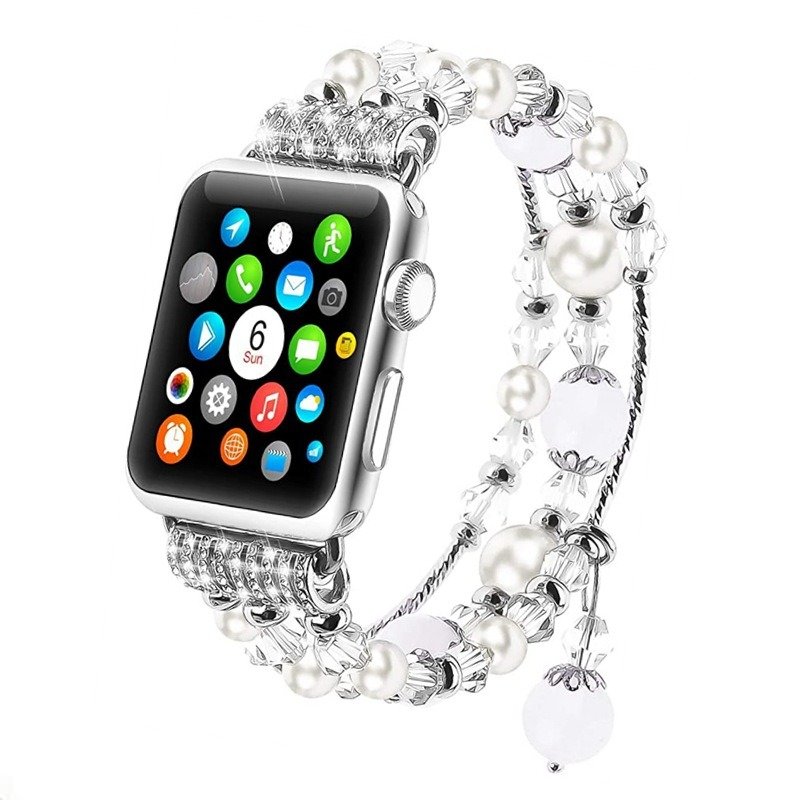 Fashionable Crystal Beaded Bracelet Elastic Smart Watch Strap Wholesale Price Bead Strap Watch Band For Apple iWatch Series 6 1 Se 2 3 4 5