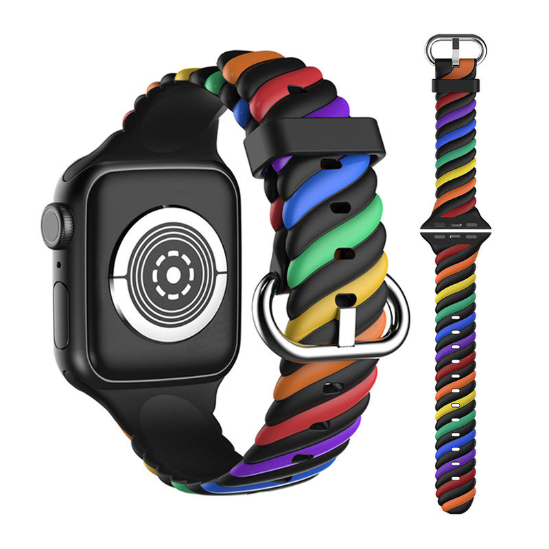 Fashionable Custom Watch Strap Silicone Rainbow Watch Band Strap Replacement Band For Iwatch 6 5 Se Watch Band 38mm 42mm 40mm 44mm
