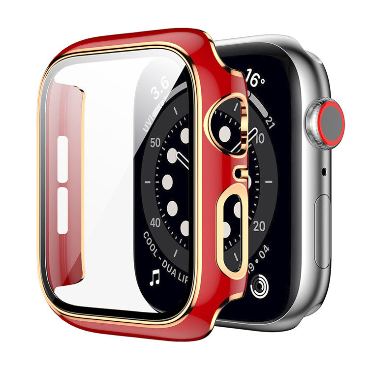 PC+Glass Plating Factory Protector Hard PC Watch Case For Apple Watch 44mm 42mm 40mm 38mm Tempered Glass Protector For Iwatch