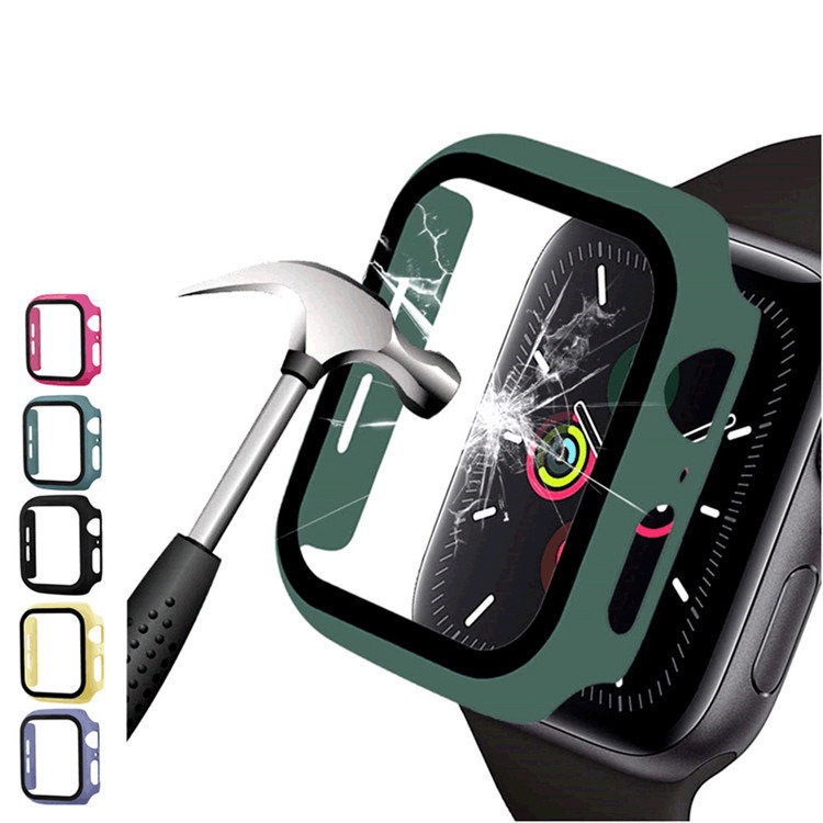 PC Watch Accessories Protector Tempered Hard Cover For Apple Watch Case 38mm 40mm 42m 45mm Luxury Case For Iwatch With Glass