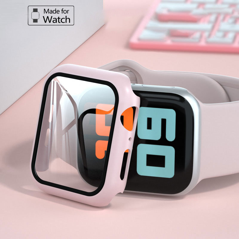 Hot Amazon 38 40 41 42 44 45mm PC Watch Cover Device Case With Tempered Film For Apple Watch Series 1 2 3 4 5 6 Se 7