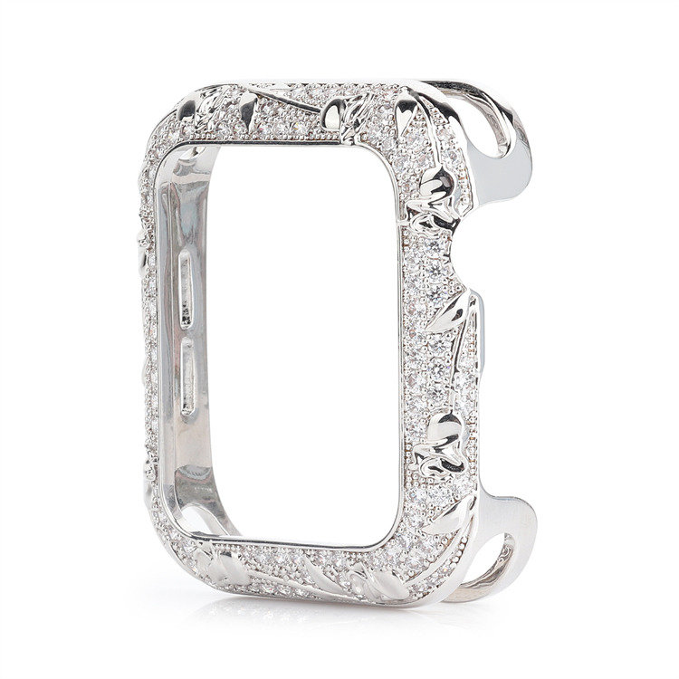 Fashion / Popular Silver Bling Diamond Smart Watch Case iWatch Series For Apple 7 6 5 4 3 2 1 Protector Metal Frame Aluminum Cover