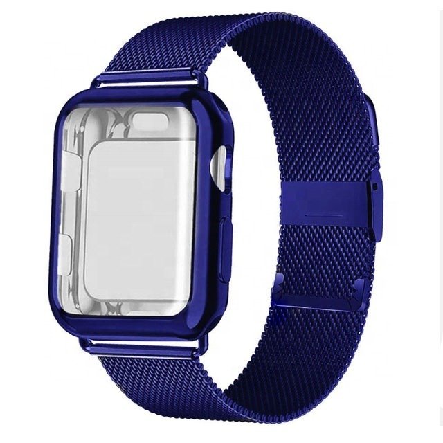 Factory Direct Sale High Quality Multicolor Metal Band Milanese Loop Frame Apple Watch Band For Apple Iwatch Protective Shell Case