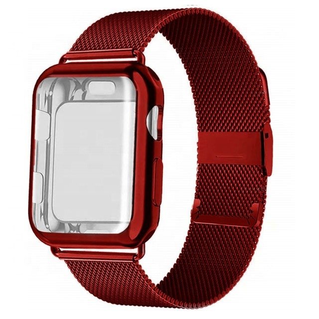 High Quality For Iwatch 6 Se Milanese Loop Strap And Wristband Hard Metal Chain Case PC Stainless Steel For Apple Watch