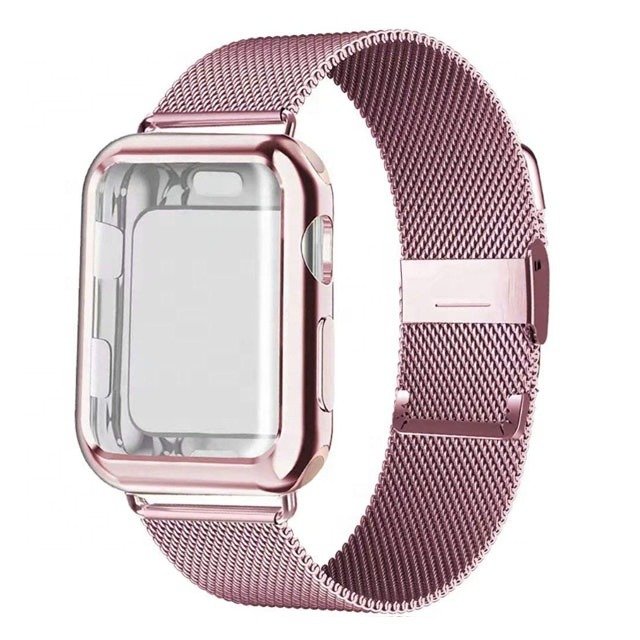 High Quality For Apple Watch Iwatch 1/2/3 38mm/42mm Strap Milanese Strap Stainless Steel Buckle Case Metal Protective Frame