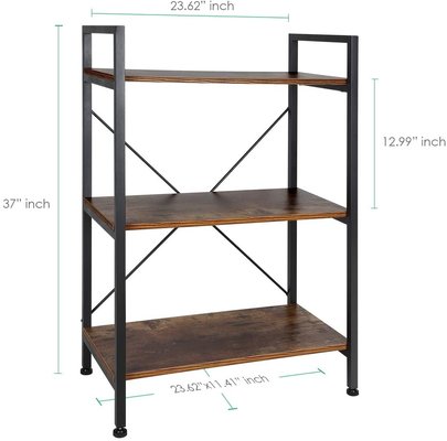 Bookshelf 3-Tier Wood and Metal Shelves Industrial Bookcase Display Office Storage Rack Multifunctional Furniture