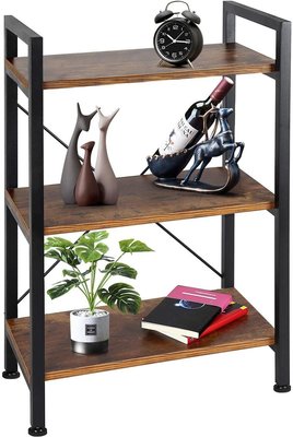 Bookshelf 3-Tier Wood and Metal Shelves Industrial Bookcase Display Office Storage Rack Multifunctional Furniture