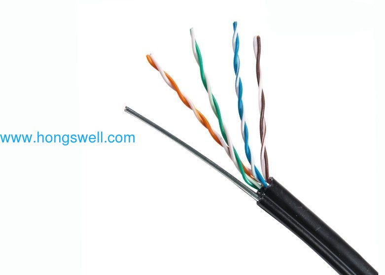 Cat5e Aerial Cable With Messenger , Cat5e Outdoor Waterproof Ethernet Cable 1000 Ft