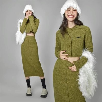 Solid Pattern Top and Skirt set Ladies Sweater with soft warm and Hand Wash Care Instructions