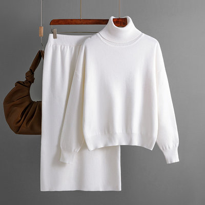 Women s Sweaters Regular Fit Free Shipping Available Now New Solid Color High Neck Sweater Half body Wrap Hip Skirt Set