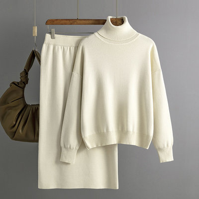 Women s Sweaters Regular Fit Free Shipping Available Now New Solid Color High Neck Sweater Half body Wrap Hip Skirt Set
