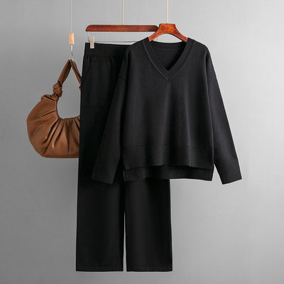 Women s Sweaters s Latest and Fashionable Product 2024 autumn/winter V-neck loose casual sweater pullover two-piece set