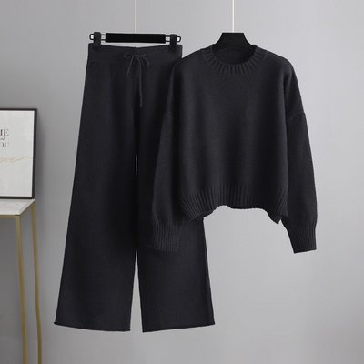 Women s Sweaters with Pullover Closure for Outdoor Activities in Fall Season Knitted long sleeved sweater wide leg pants