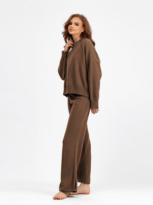 Women s Sweaters with Pullover Closure for Outdoor Activities in Fall Season Knitted long sleeved sweater wide leg pants