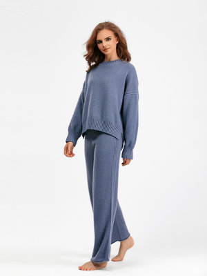 Women s Sweaters with Pullover Closure for Outdoor Activities in Fall Season Knitted long sleeved sweater wide leg pants