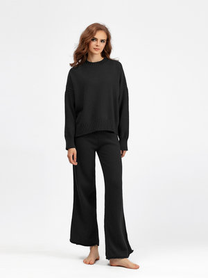Women s Sweaters with Pullover Closure for Outdoor Activities in Fall Season Knitted long sleeved sweater wide leg pants