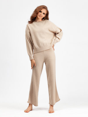 Women s Sweaters with Pullover Closure for Outdoor Activities in Fall Season Knitted long sleeved sweater wide leg pants