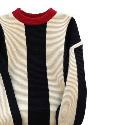 2024 New Women's Sweater Round Neck Stripe Versatile Loose Long sleeved Knitted Top Casual Academy Style