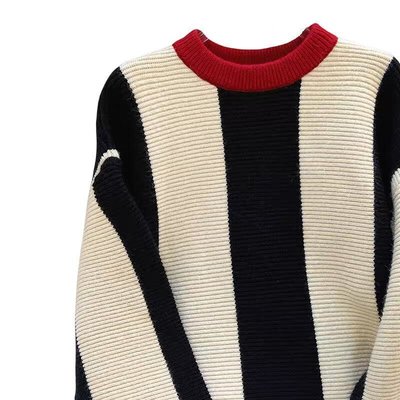 2024 New Women's Sweater Round Neck Stripe Versatile Loose Long sleeved Knitted Top Casual Academy Style