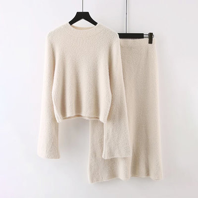 Product Type Regular Fit Women s Sweaters with Top And Skirt Set Style Imitation mink velvet knitted sweater set