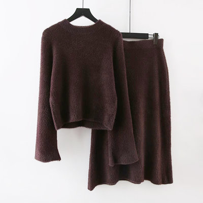 Product Type Regular Fit Women s Sweaters with Top And Skirt Set Style Imitation mink velvet knitted sweater set