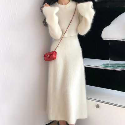 Product Type Regular Fit Women s Sweaters with Top And Skirt Set Style Imitation mink velvet knitted sweater set