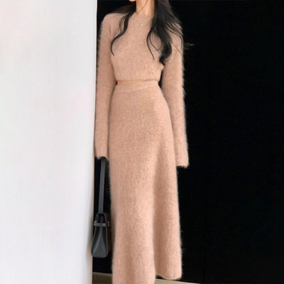 Product Type Regular Fit Women s Sweaters with Top And Skirt Set Style Imitation mink velvet knitted sweater set