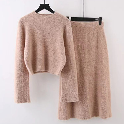 Product Type Regular Fit Women s Sweaters with Top And Skirt Set Style Imitation mink velvet knitted sweater set