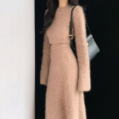 Product Type Regular Fit Women s Sweaters with Top And Skirt Set Style Imitation mink velvet knitted sweater set