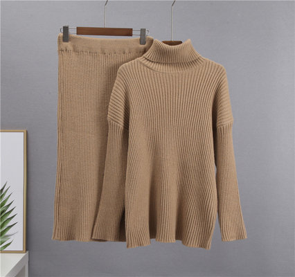 Women s Sweaters for Outdoor Activities with Free Pullover Closure Type Half skirt high neck sweater set