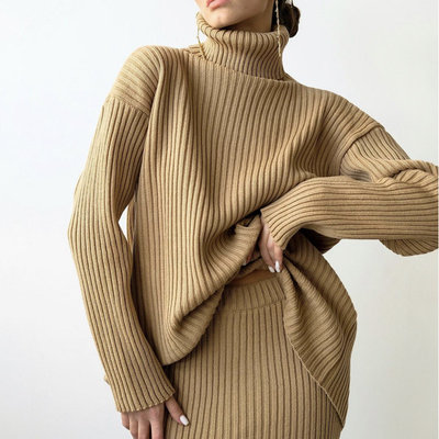 Women s Sweaters for Outdoor Activities with Free Pullover Closure Type Half skirt high neck sweater set