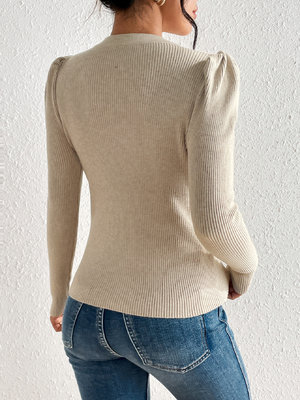Autumn and winter new minimalist solid color design sense pearl pullover knitted women's sweater
