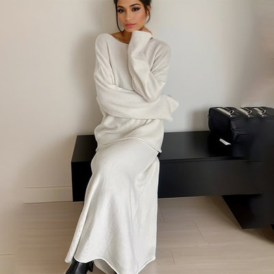 Women's Sweater 2024 New Elegant Knitted Set Women's One Shoulder Sweater Top Elastic Waist Fishtail Skirt
