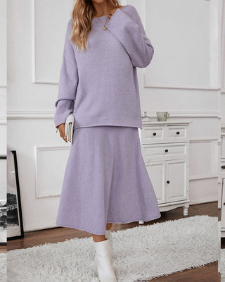Women's Sweater 2024 New Elegant Knitted Set Women's One Shoulder Sweater Top Elastic Waist Fishtail Skirt