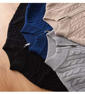Men s Zip-Front Cardigans with Ribbed Collar Style for Your Business Men's knitted sweater half high neck zippered top