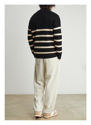 High-Performance Men s Sweaters with Ribbed Collar Style and Half zip striped sweater Pattern