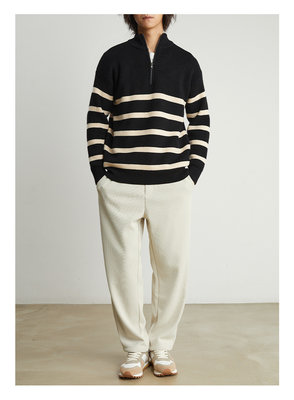 High-Performance Men s Sweaters with Ribbed Collar Style and Half zip striped sweater Pattern