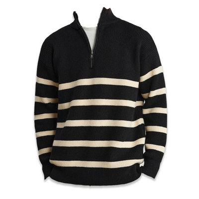 High-Performance Men s Sweaters with Ribbed Collar Style and Half zip striped sweater Pattern