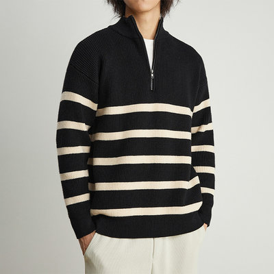 High-Performance Men s Sweaters with Ribbed Collar Style and Half zip striped sweater Pattern