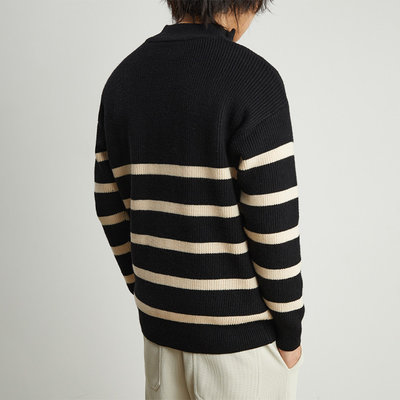 High-Performance Men s Sweaters with Ribbed Collar Style and Half zip striped sweater Pattern