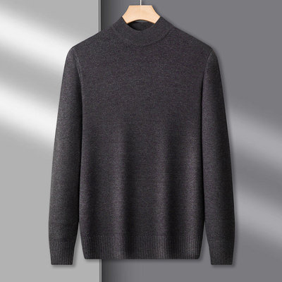 Men s Sweaters with Ribbed Hem for Fall/Winter Half High Collar Woolen Crew Neckline and Seasonal Style