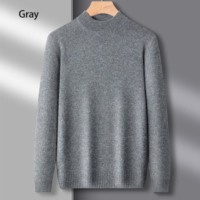 Men s Sweaters with Ribbed Hem for Fall/Winter Half High Collar Woolen Crew Neckline and Seasonal Style