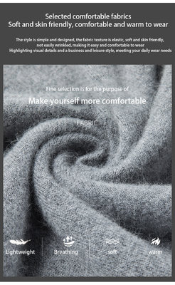 Men s Sweaters with Ribbed Hem for Fall/Winter Half High Collar Woolen Crew Neckline and Seasonal Style