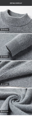 Men s Sweaters with Ribbed Hem for Fall/Winter Half High Collar Woolen Crew Neckline and Seasonal Style