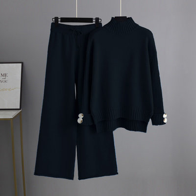 Women s Pullover with Pullover Closure and Hand Wash Care Instructions High necked knitted sweater and pants set