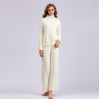 Women s Pullover with Pullover Closure and Hand Wash Care Instructions High necked knitted sweater and pants set