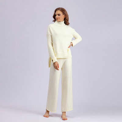 Women s Pullover with Pullover Closure and Hand Wash Care Instructions High necked knitted sweater and pants set
