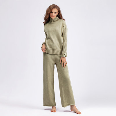 Women s Pullover with Pullover Closure and Hand Wash Care Instructions High necked knitted sweater and pants set