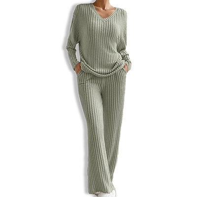 Women s Sweaters for Daily Wear Product Type and Country Of Origin Straight leg pants loose V-neck pit stripe knit suit